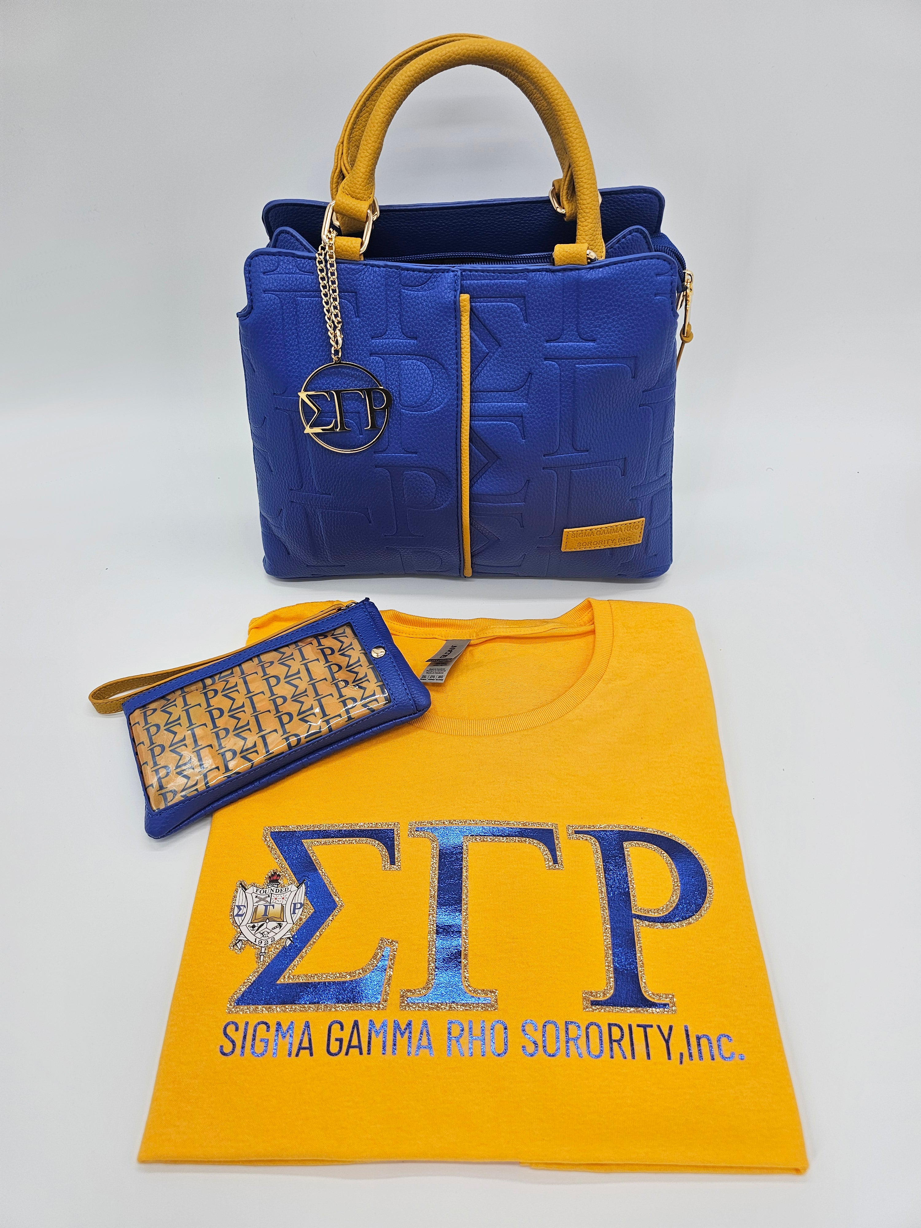 Sigma Gamma Rho Hand Bag, Gold greek lettered t-shirt – AcetoTail